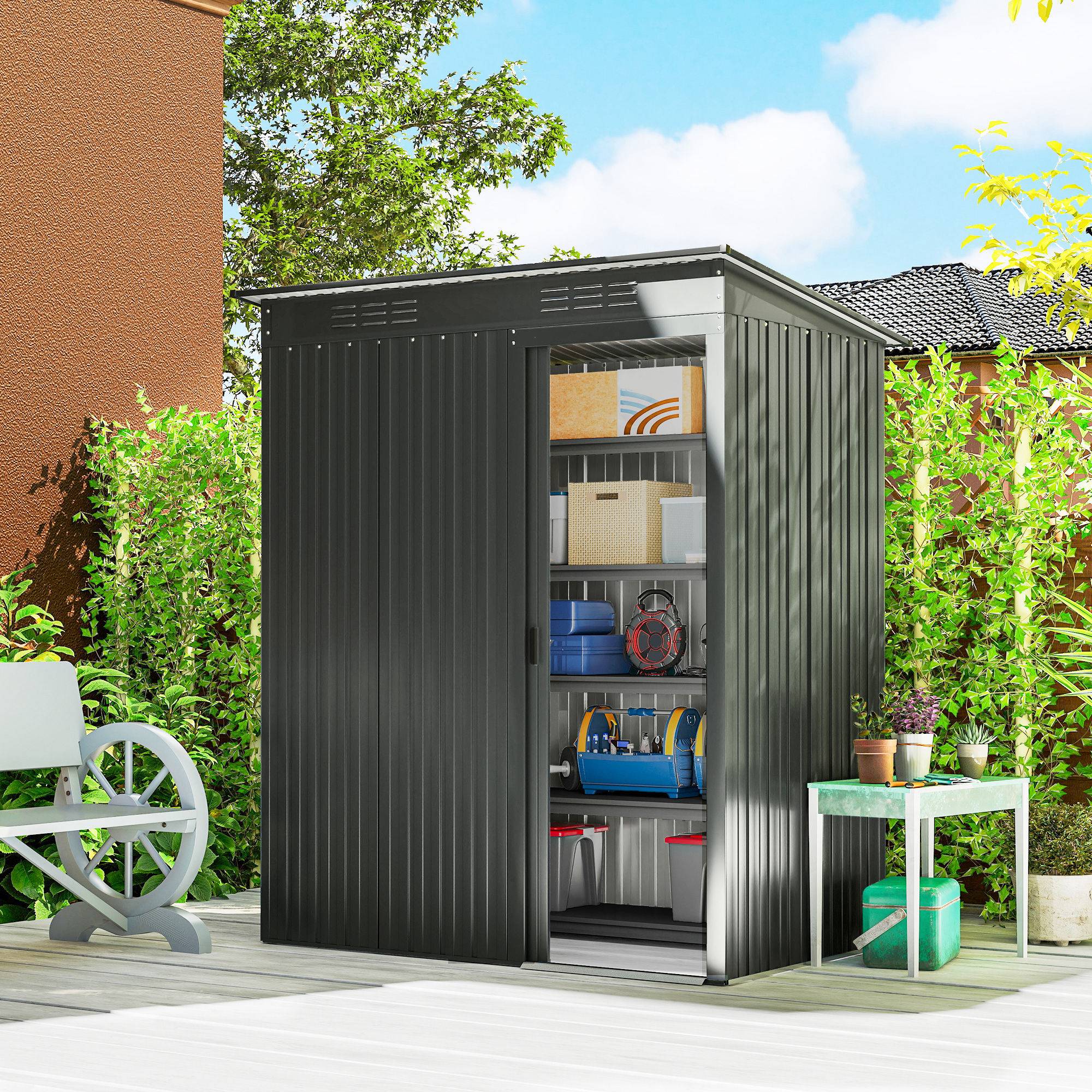 Abri de jardin en métal 1,37 m², cabane de jardin, 2 paires de gants ...