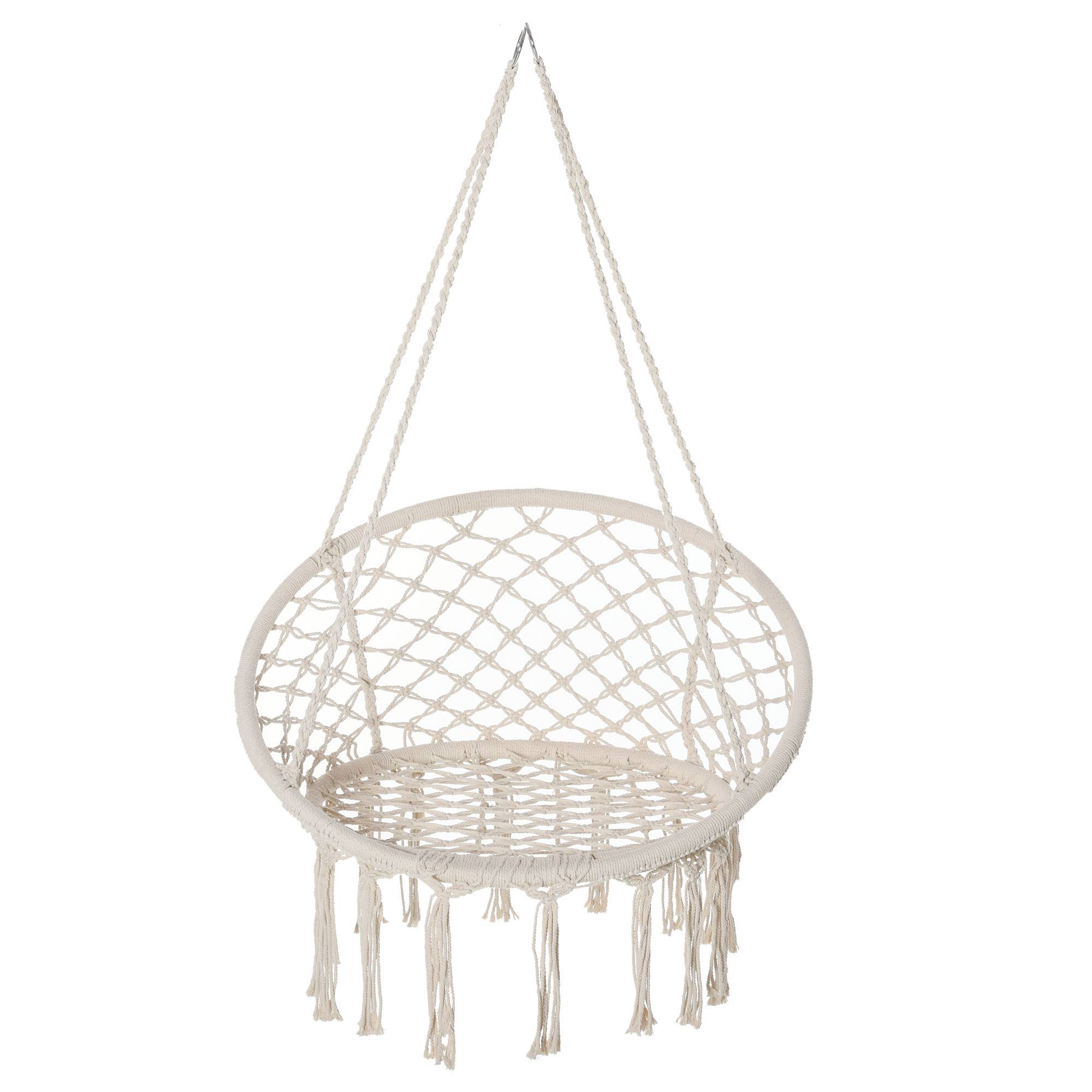 Fauteuil suspendu macramé coton jardin dossier rond enveloppant 80cm ...