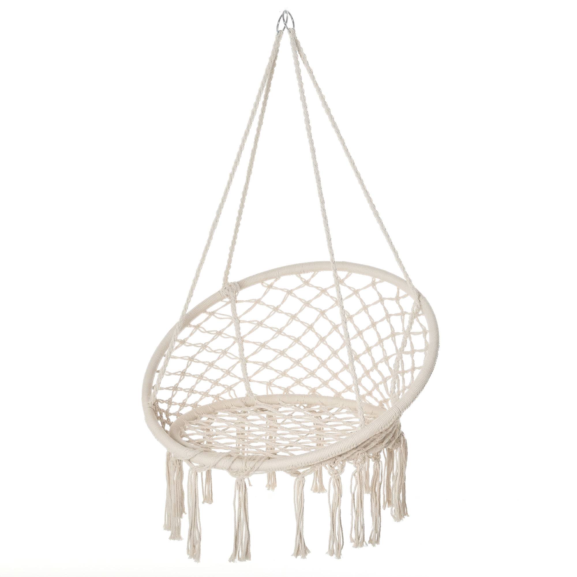 Fauteuil suspendu macramé coton jardin dossier rond enveloppant 80cm ...