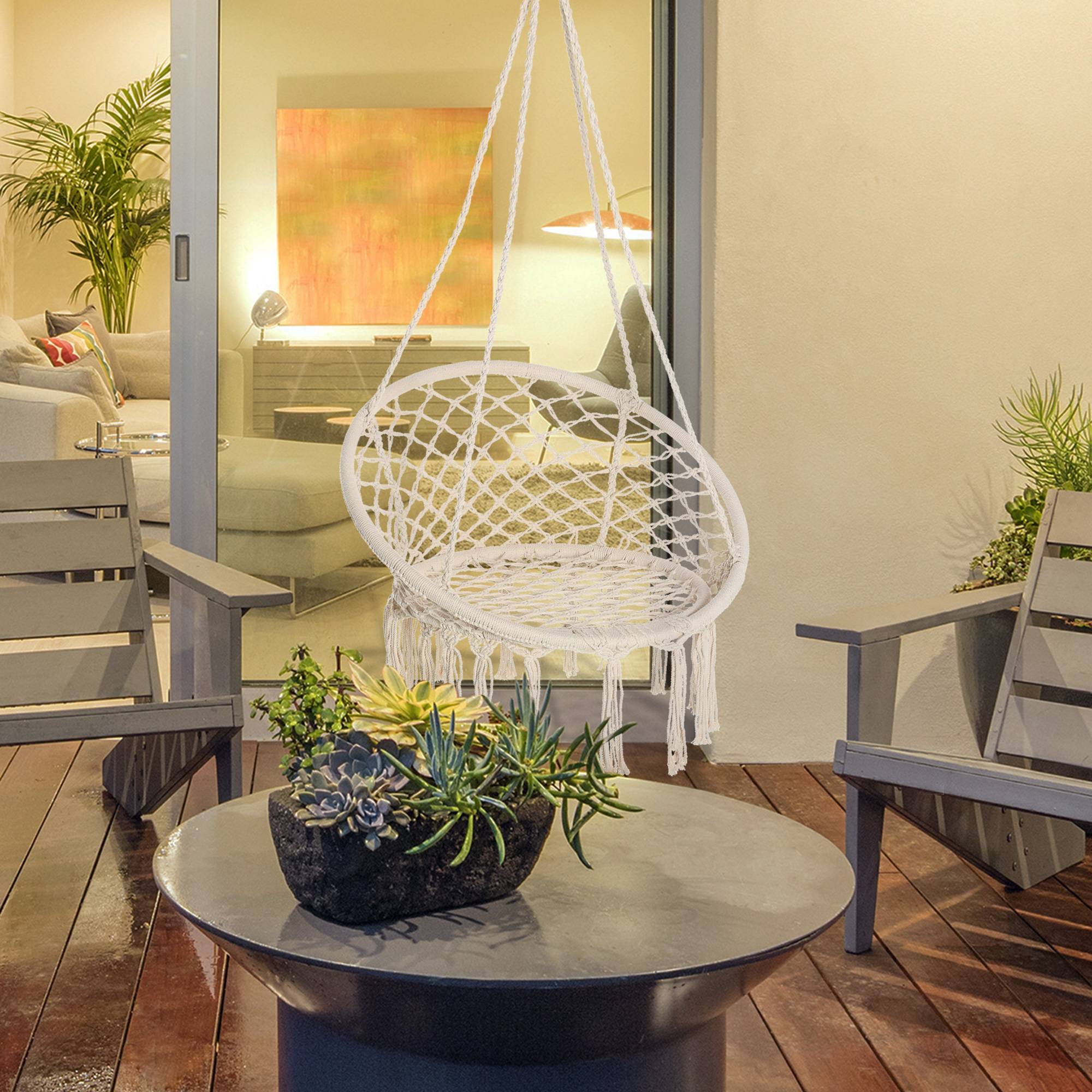 Fauteuil suspendu macramé coton jardin dossier rond enveloppant 80cm ...