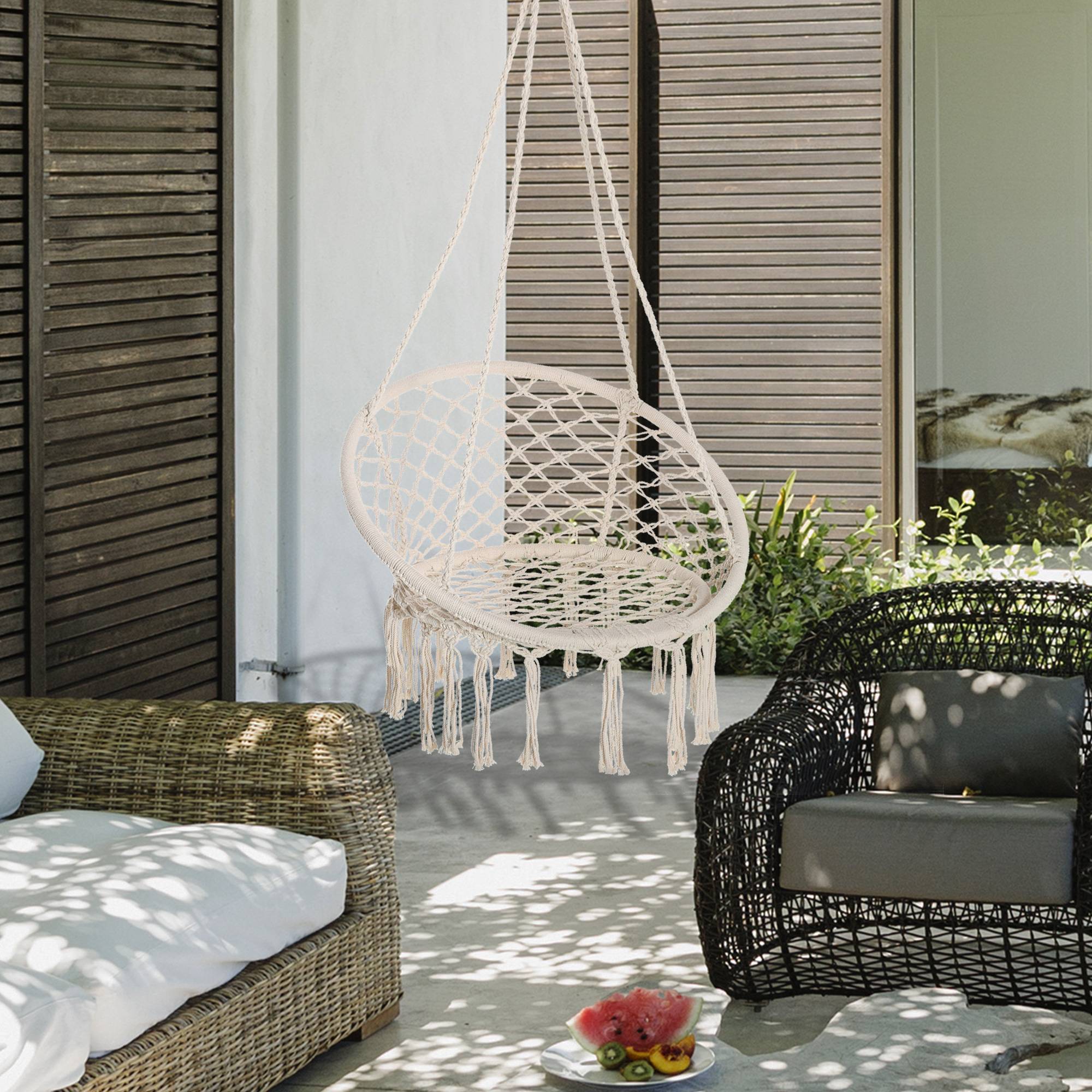 Fauteuil suspendu macramé coton jardin dossier rond enveloppant 80cm ...
