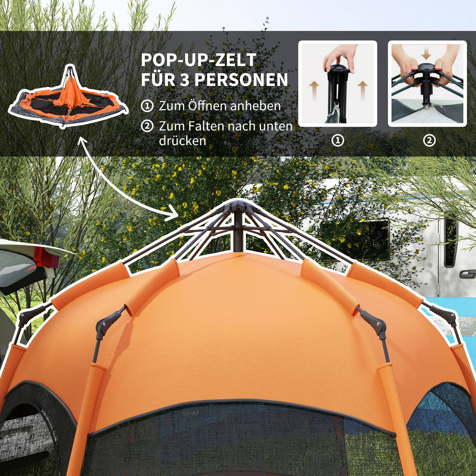 Tente de camping polyester orange 275 x 275 x 170 cm - PANGIVO - Gamm vert
