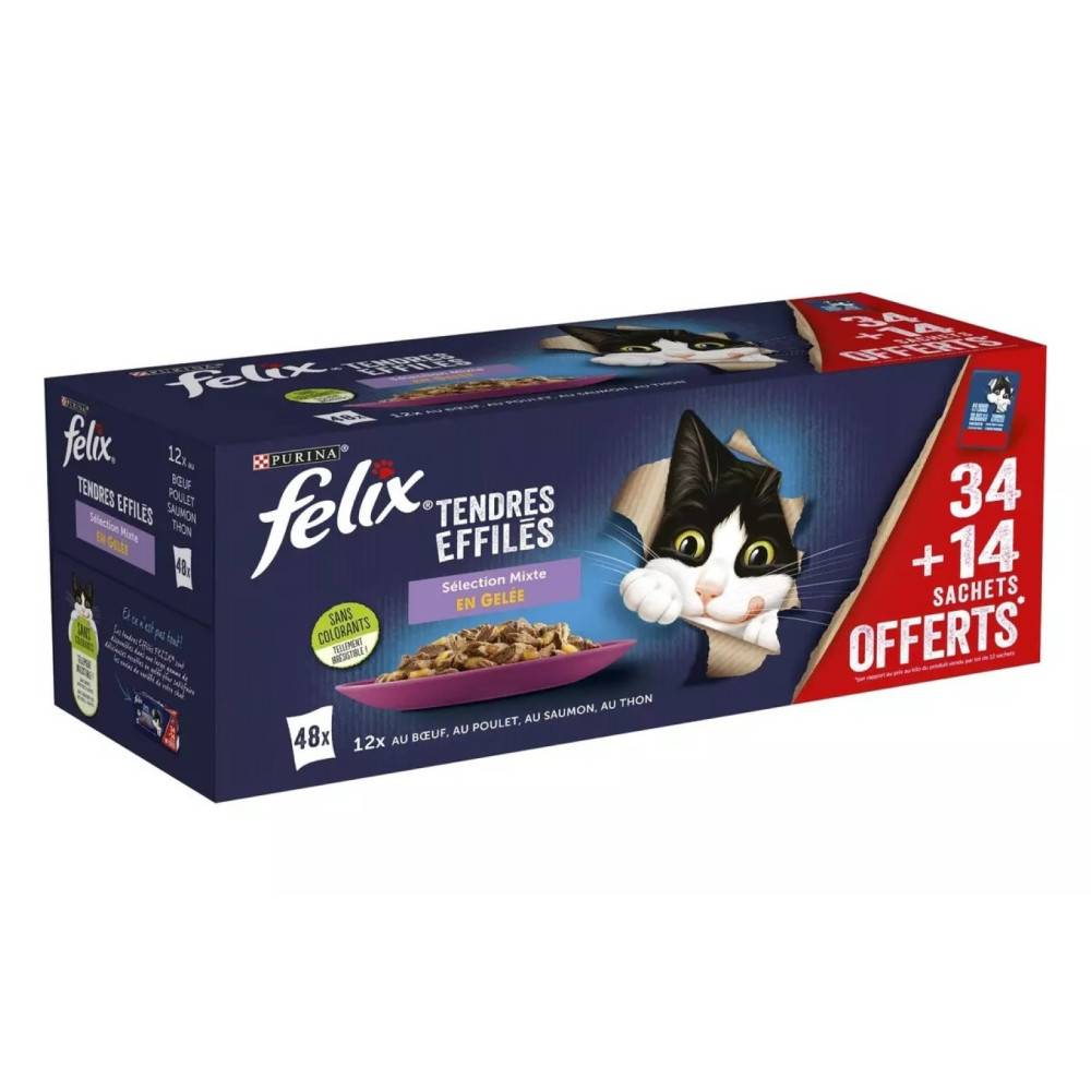 Purina - Felix Tendres Effilés 34 + 14 sachets de 85 g pour chat - Gamm ...
