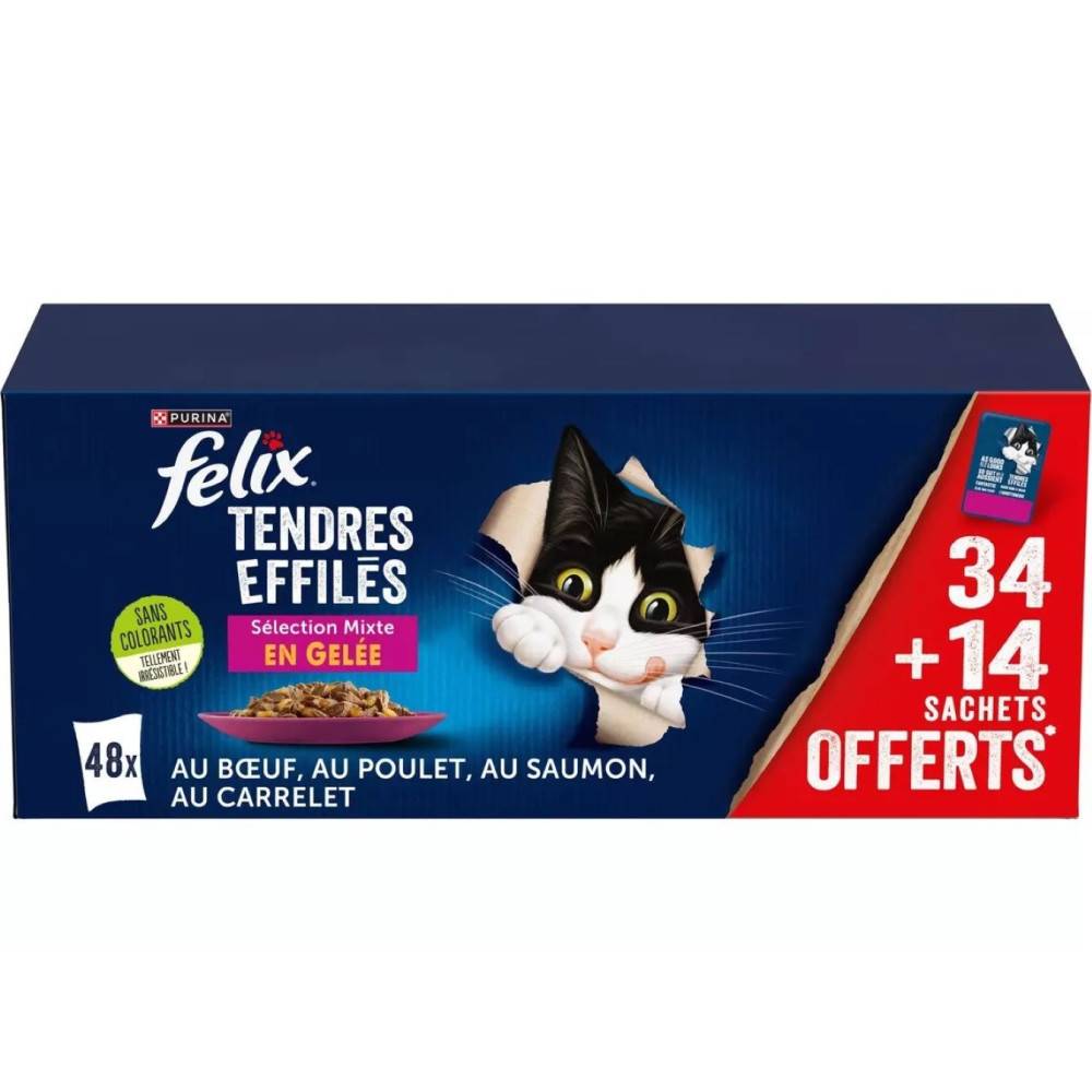 Purina - Felix Tendres Effilés 34 + 14 sachets de 85 g pour chat - Gamm ...