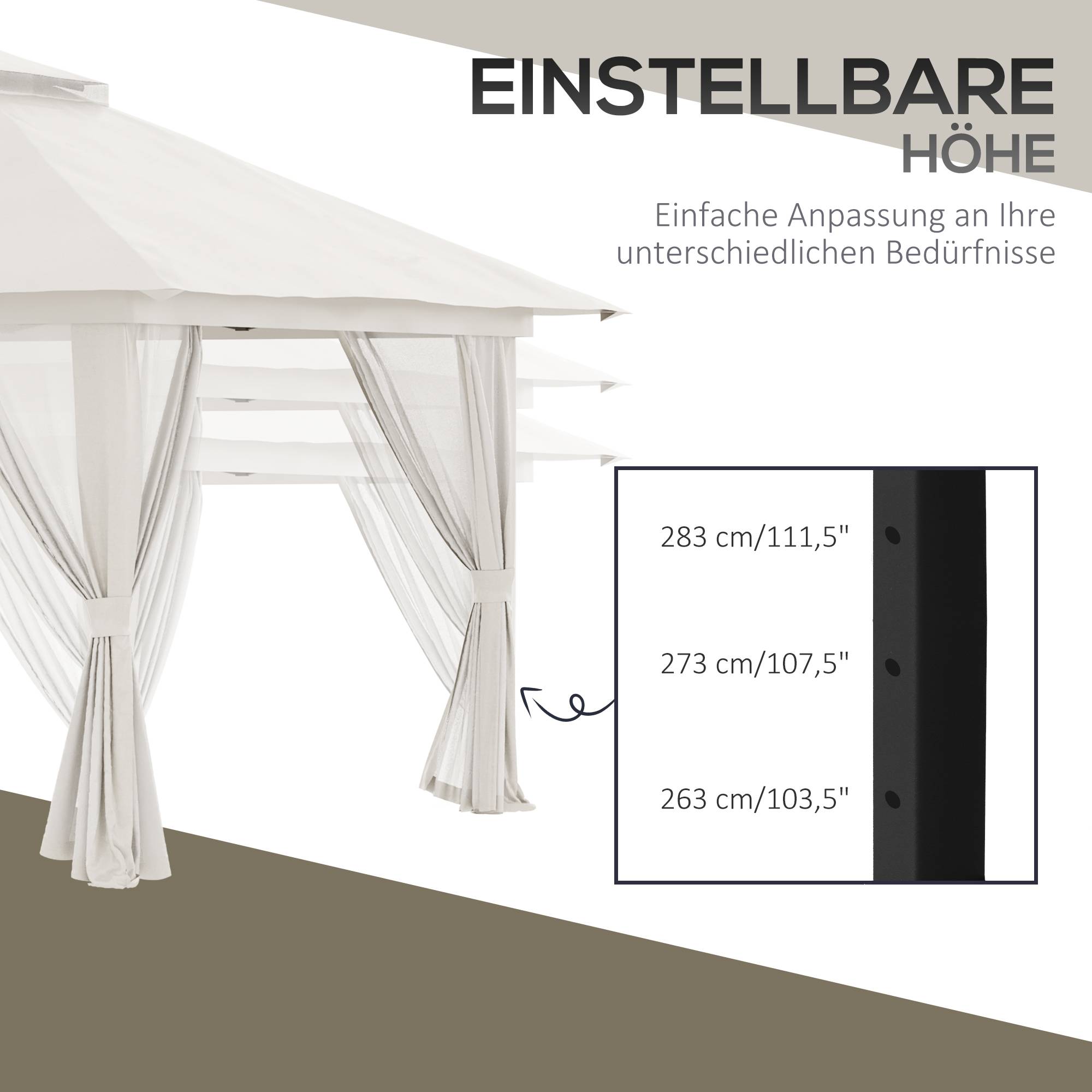 Kiosque 4x4 m blanc crème hauteur réglable anti-UV double toit, 4 ...