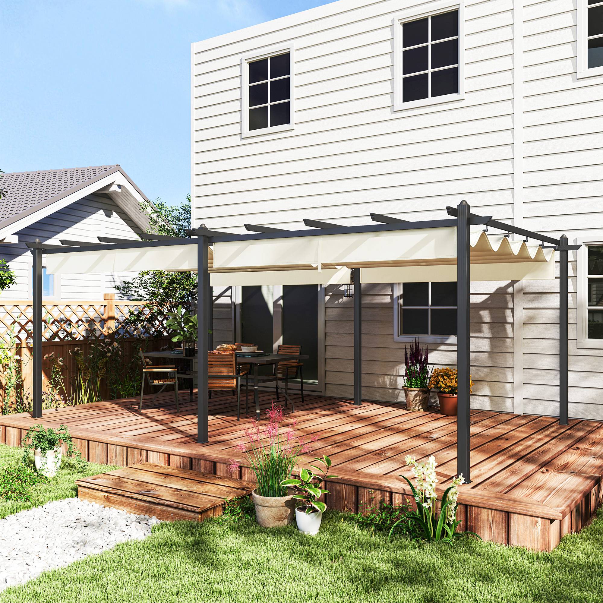 Pergola rétractable 3,5 x 6 m pergola pour terrasse structure en ...