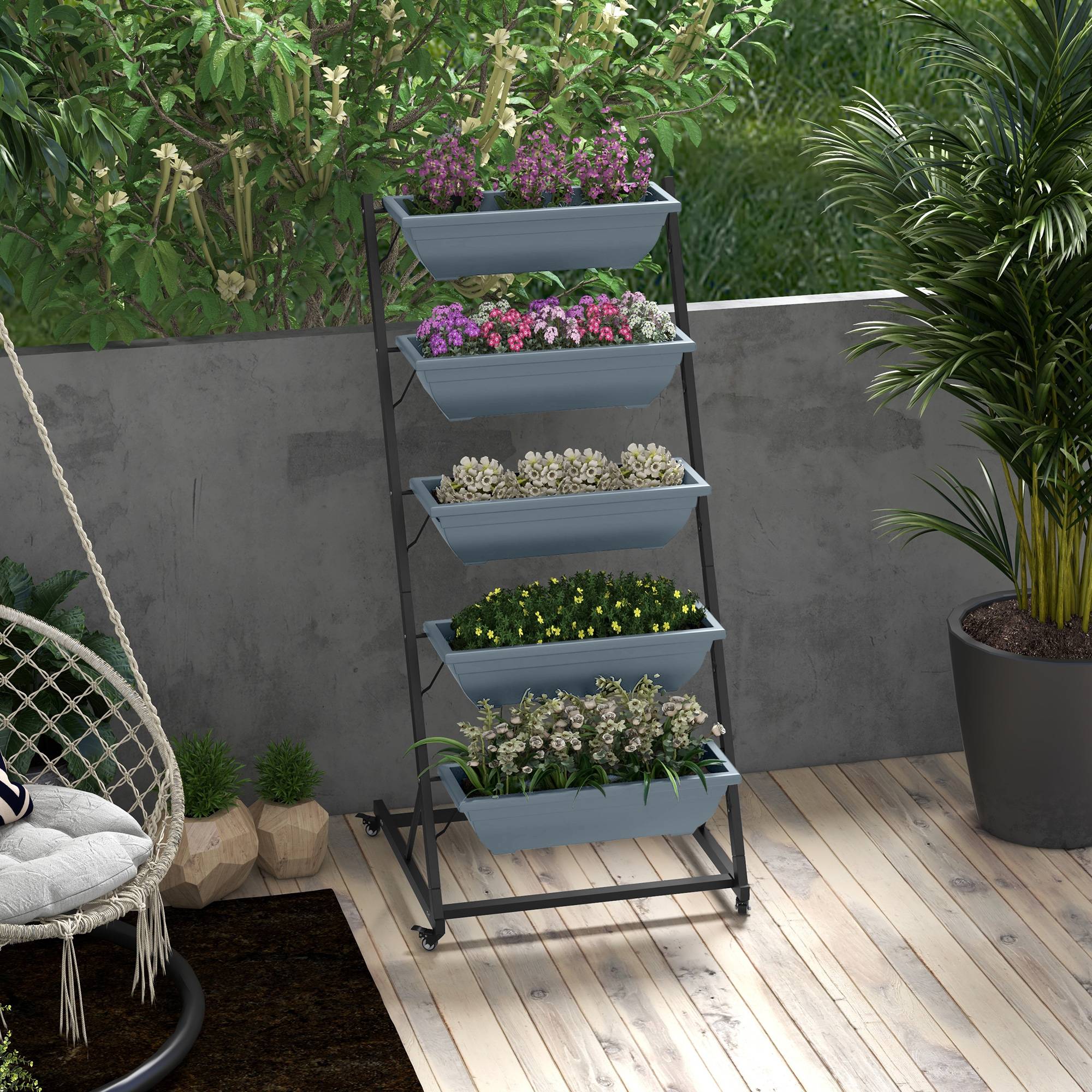 Support à plantes acier et plastique gris et noir 65 x 67 x 145 cm ...