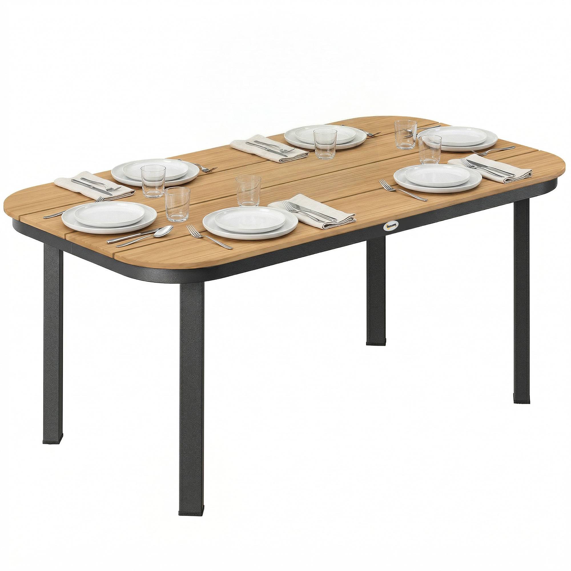 Table Jardin WPC Métal Repas Extérieur Plateau Lattes Bords Arrondis ...