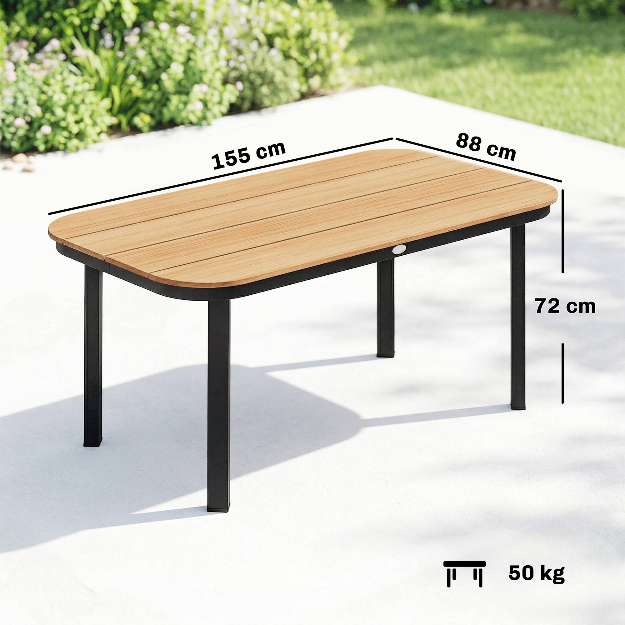 Table Jardin WPC Métal Repas Extérieur Plateau Lattes Bords Arrondis ...
