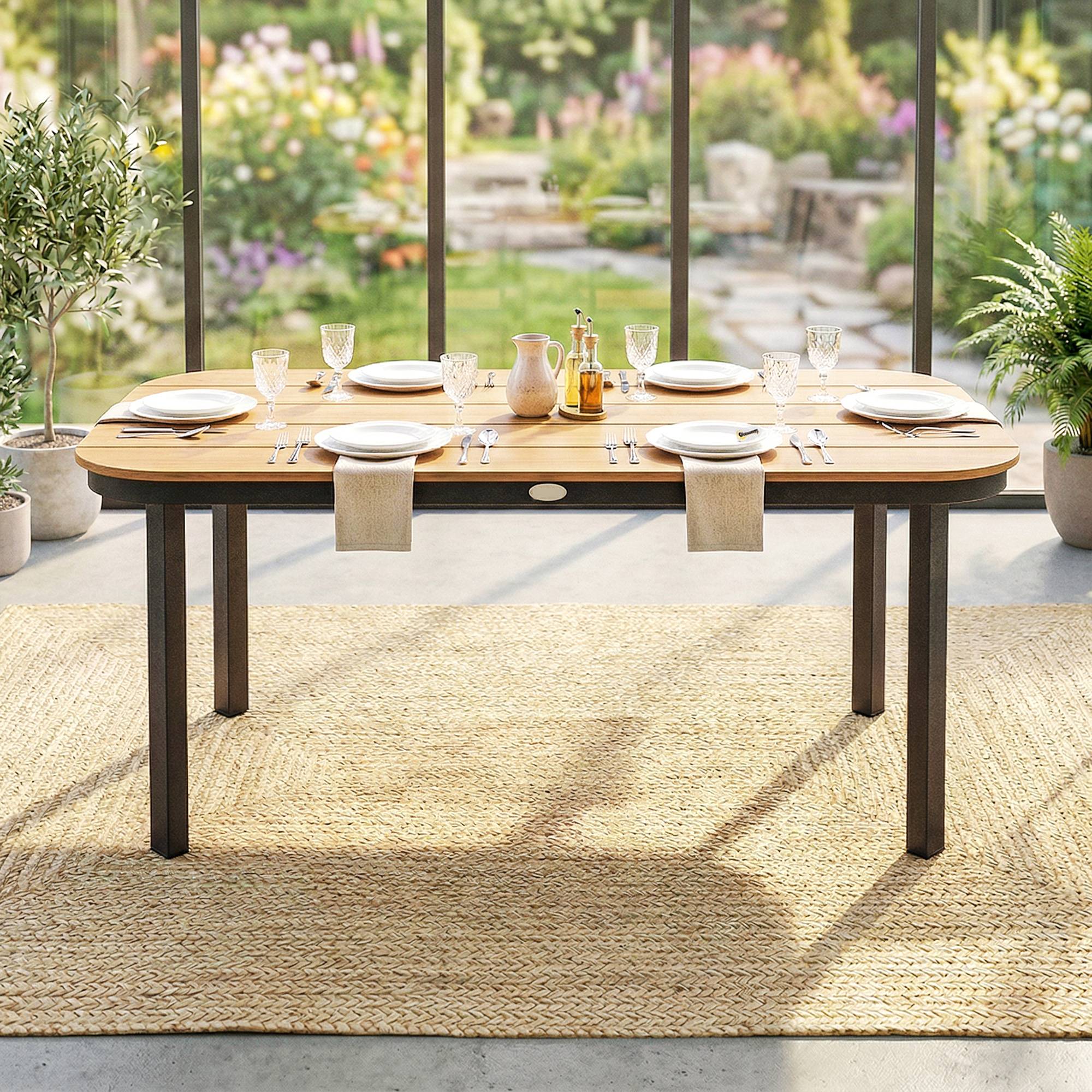 Table Jardin WPC Métal Repas Extérieur Plateau Lattes Bords Arrondis ...