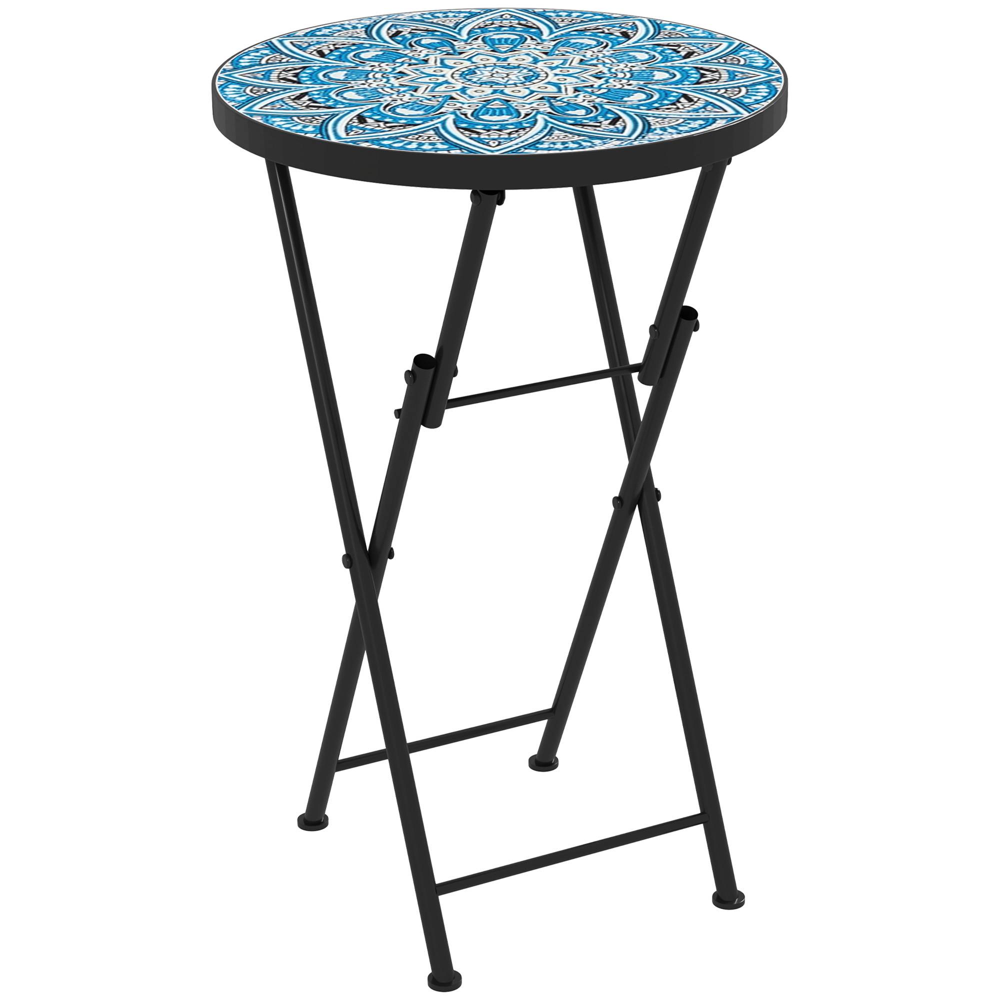 Table d'appoint extérieure métal et céramique bleu 35.5 x 35.5 x 55 cm ...