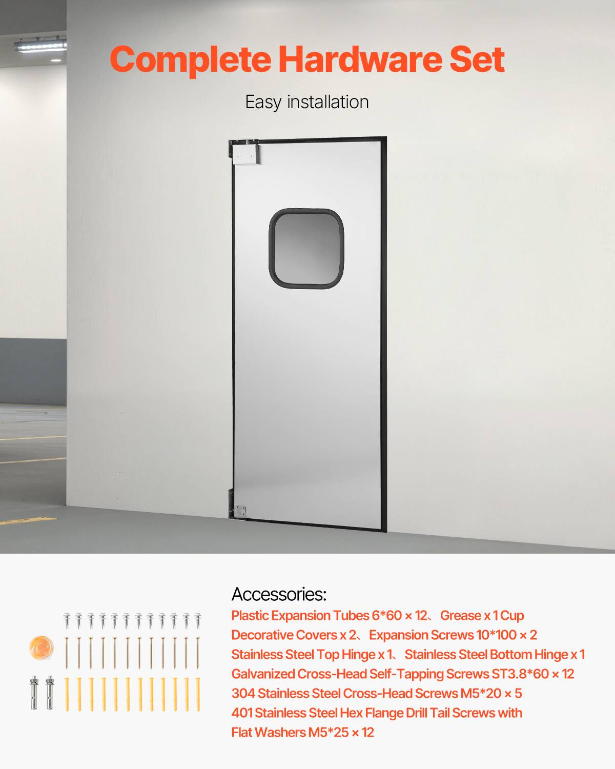 VEVOR Porte battante inox simple panneau, 91x213 cm, trous pré-percés ...