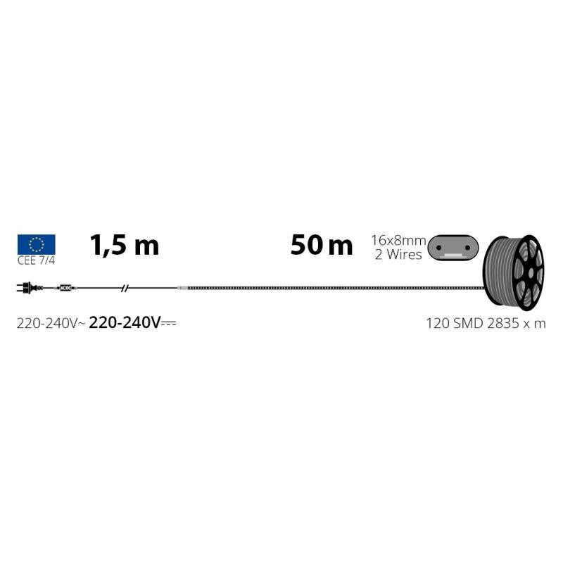 Néon flexible double face rouge 50M IP65 6000 LED sécable 230V ...