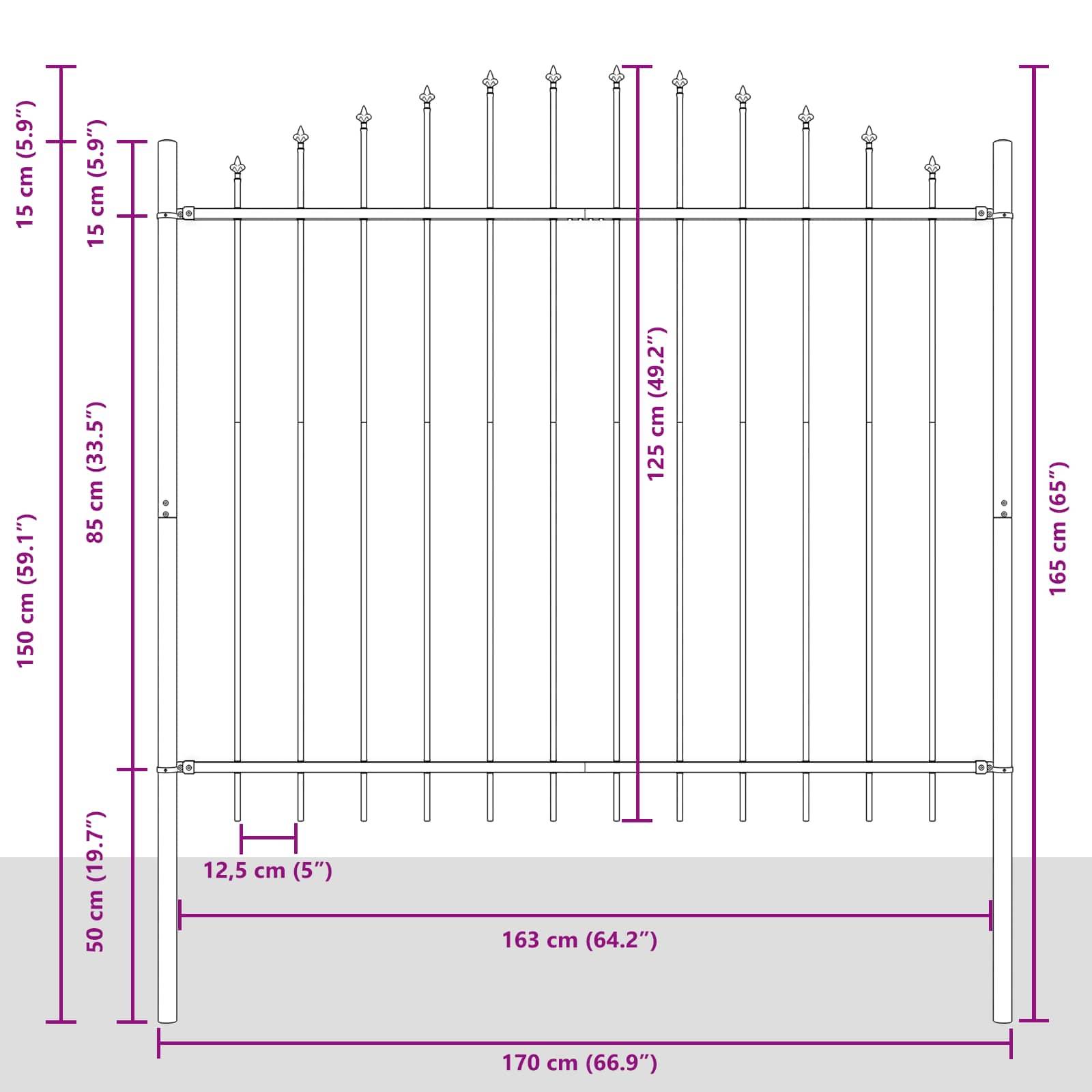 Clôture de jardin acier gris 170 x 165 cm, Poids :7.55kg - PANGIVO ...