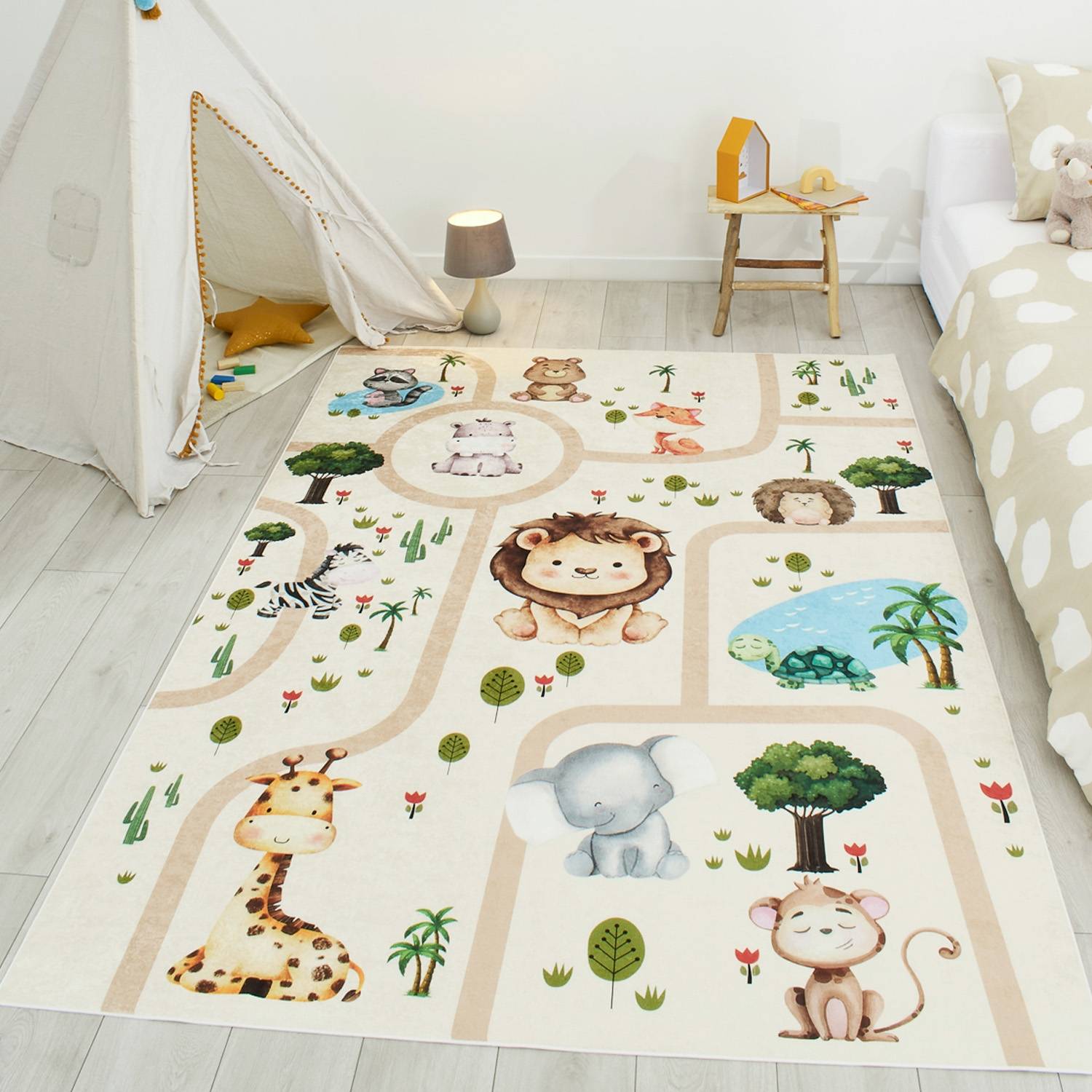 Tapis intérieur enfant blanc imprimé animaux 160 x 230 cm - Marti ...