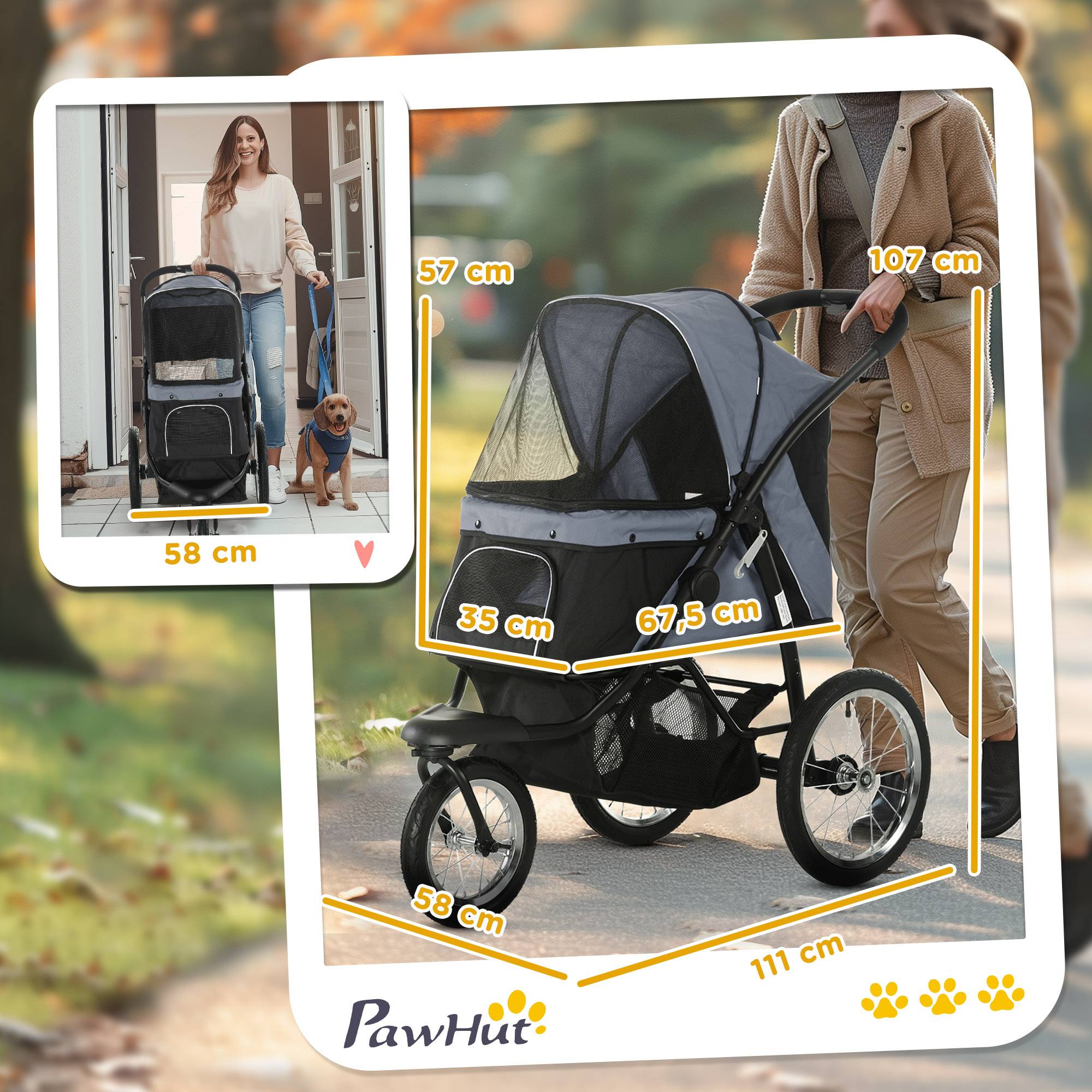 Poussette pour chien acier gris 111 x 58 x 107 cm - PANGIVO - Gamm vert