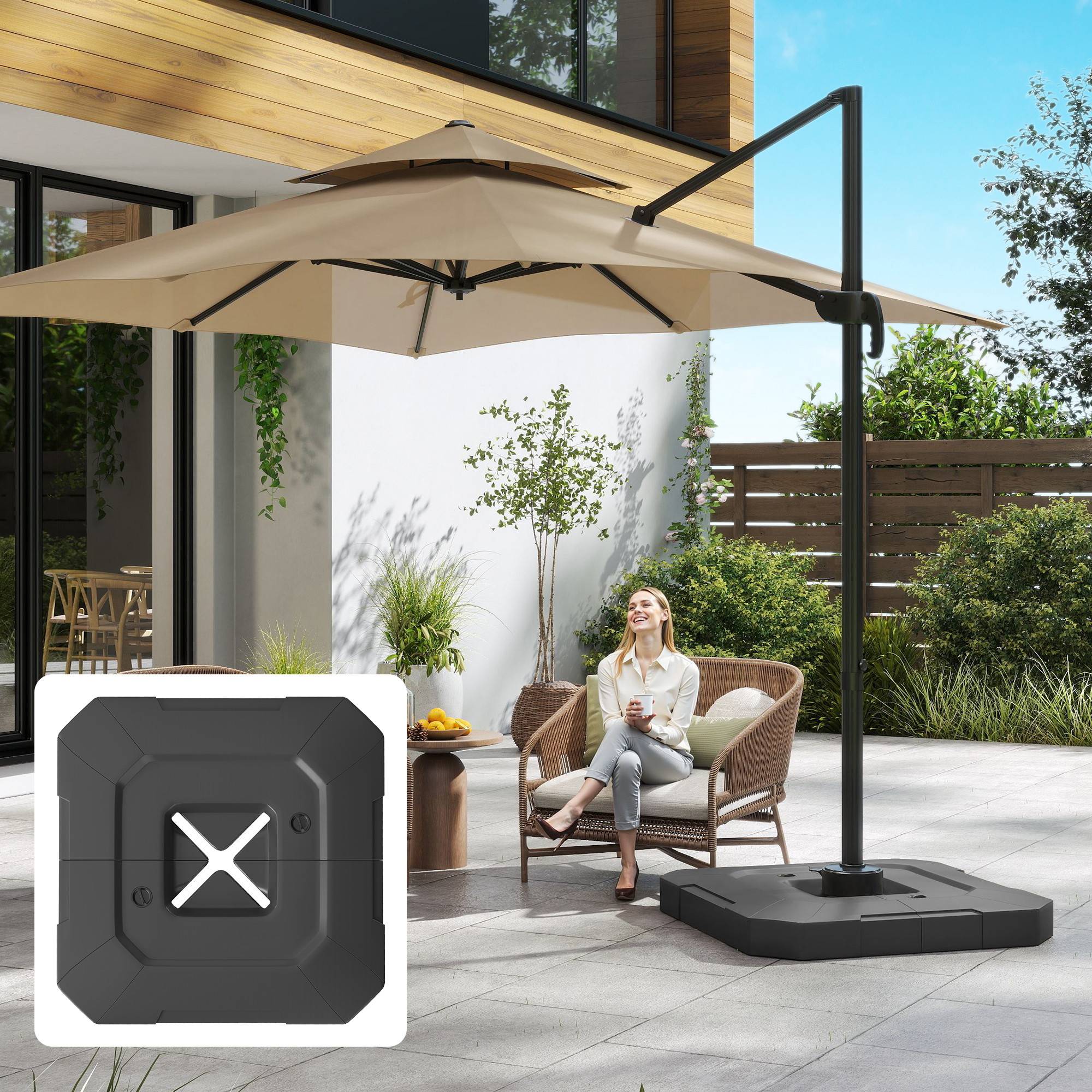 Dalles de parasol déporté en HDPE noir 101 x 101 x 12 cm - PANGIVO ...