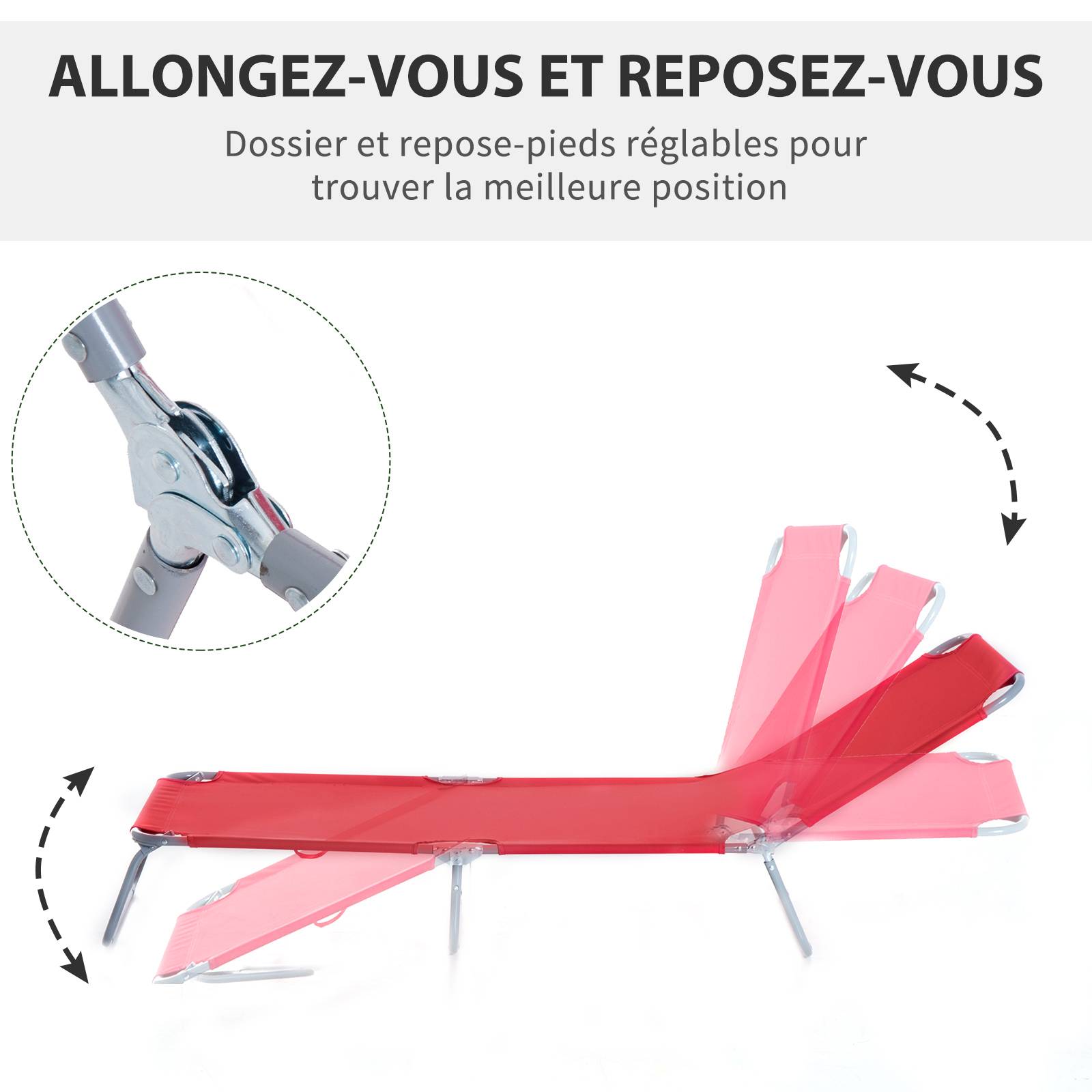 Bain de Soleil transat Pliable Dossier réglable Multipositions métal et ...