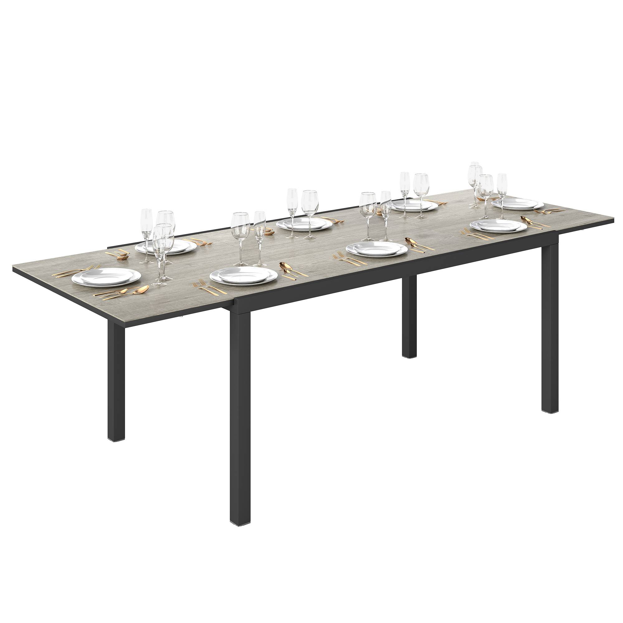 Table de jardin extensible acier plateau imitation bois pour 8 ...