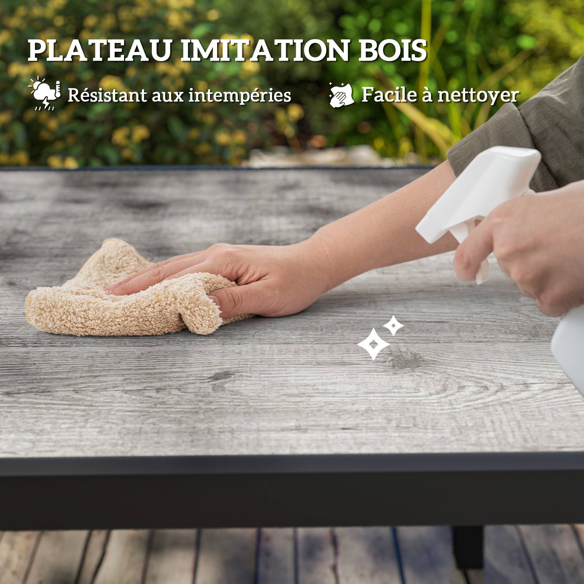 Table de jardin extensible acier plateau imitation bois pour 8 ...