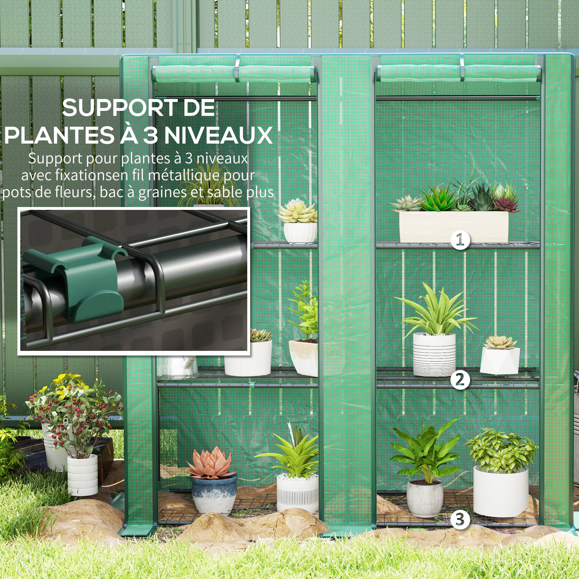 Serre de jardin avec étagères en acier et polyéthylène vert 144 x 48 x ...
