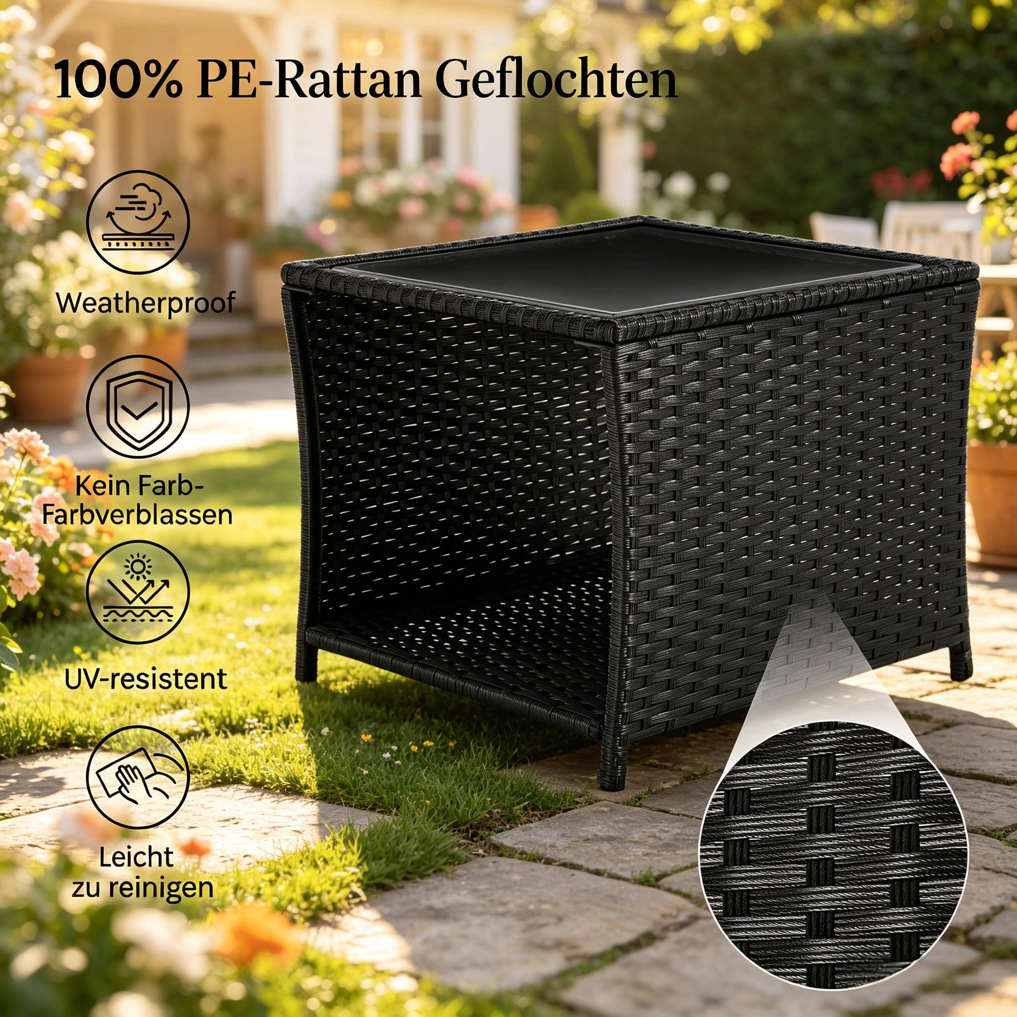 Petite table d'appoint rotin avec espace rangement, terrasse et salon ...