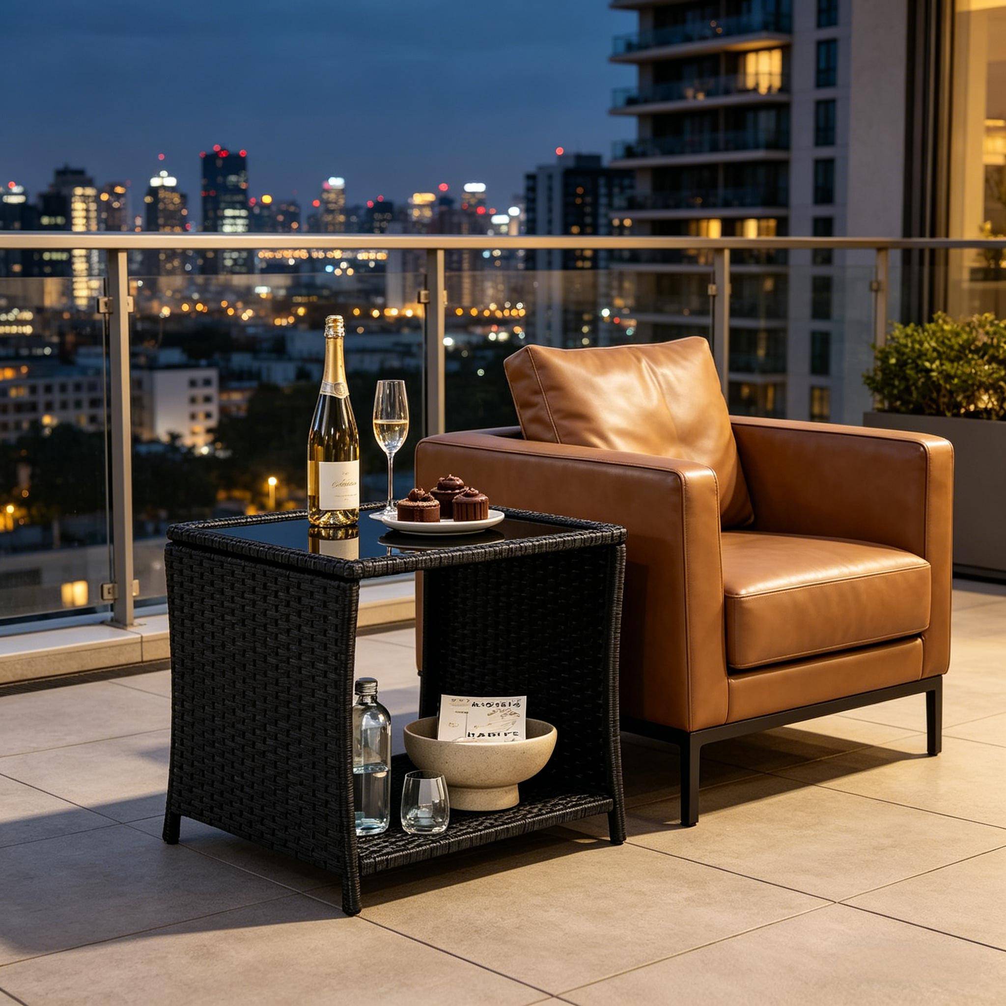 Petite table d'appoint rotin avec espace rangement, terrasse et salon ...