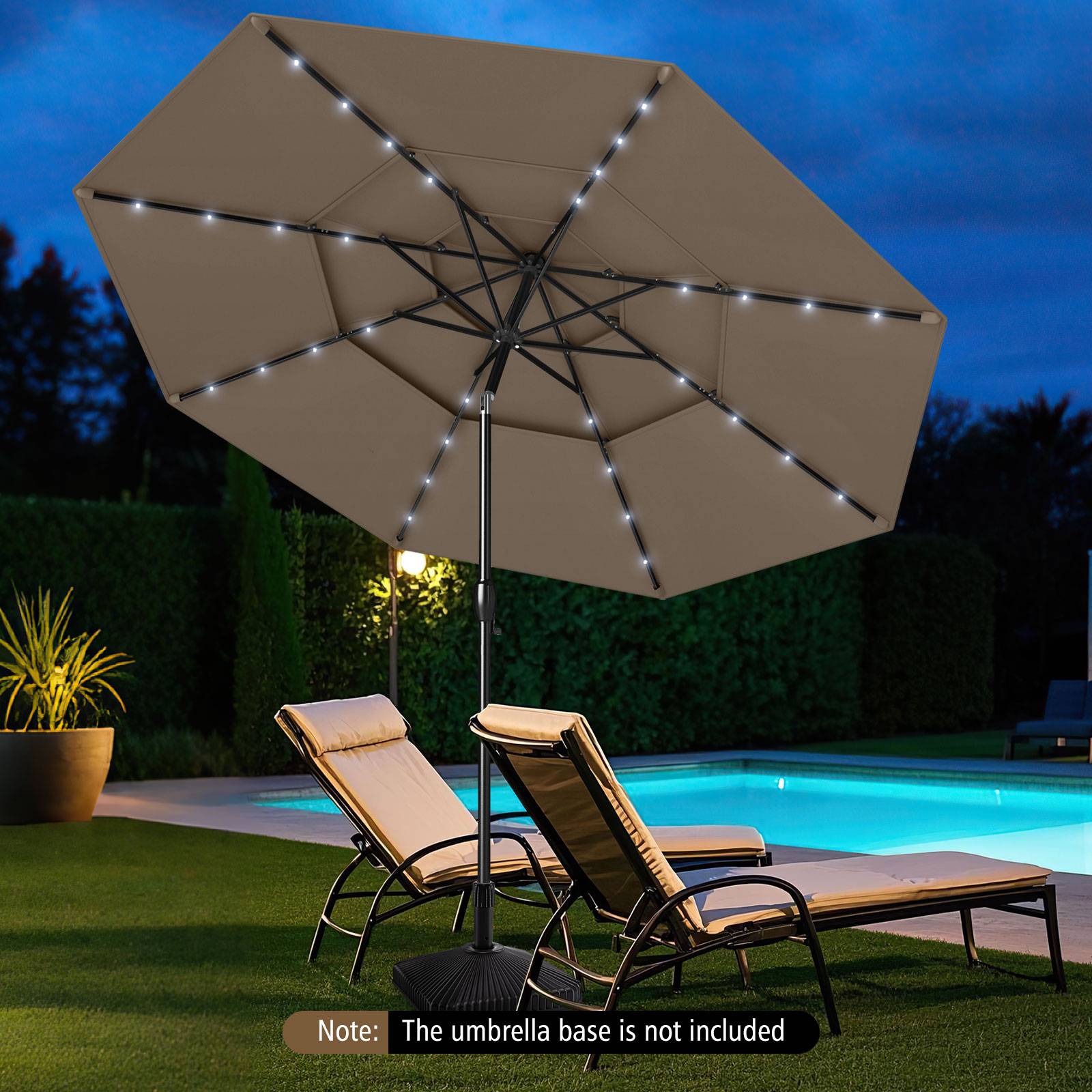 Parasol de Patio Solaire de 313 cm avec 32 Lumières LED, Toit Aéré à 3 ...