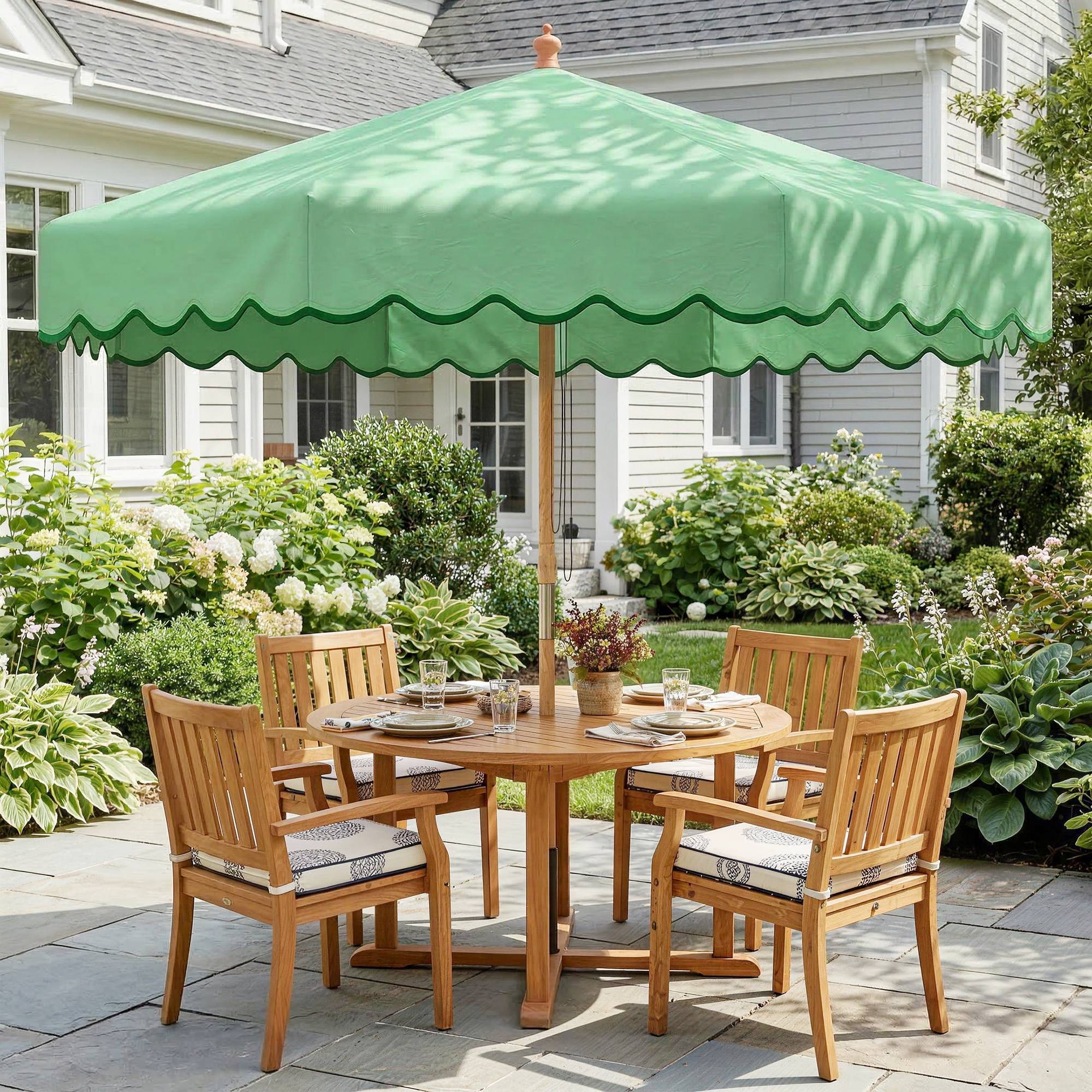 Parasol de jardin rond en polyester et métal aspect bois vert clair 226 ...