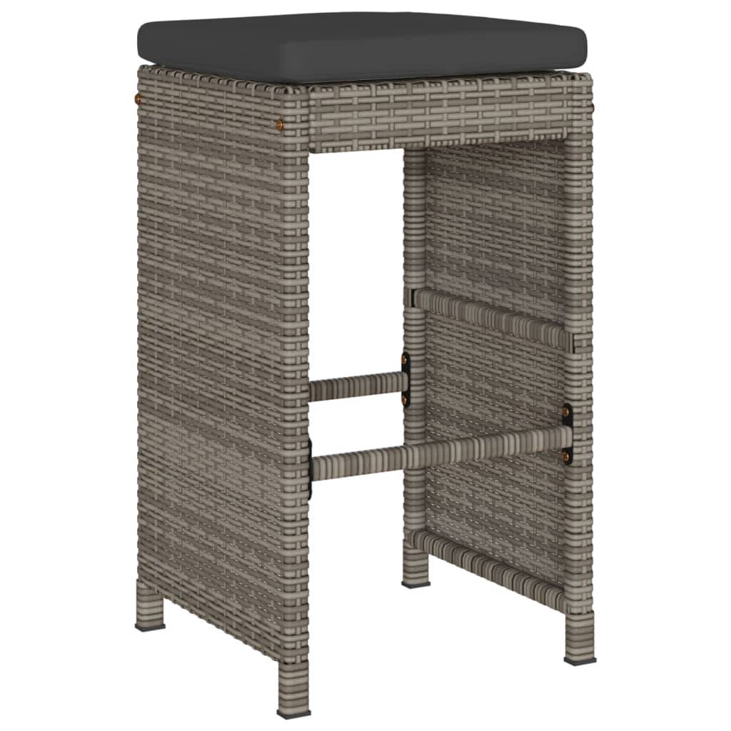 Tabourets de bar jardin coussins gris résine tressée 40 x 40 x 76 cm ...