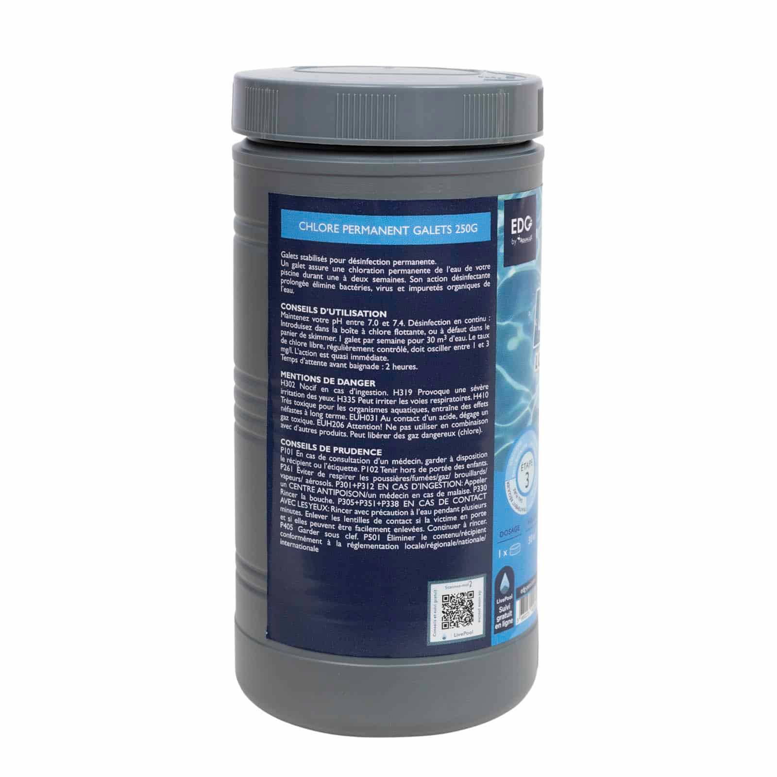 Chlore Lent Piscine - Galets 250 G - Boite 1 kg - Chlore Permanent ...