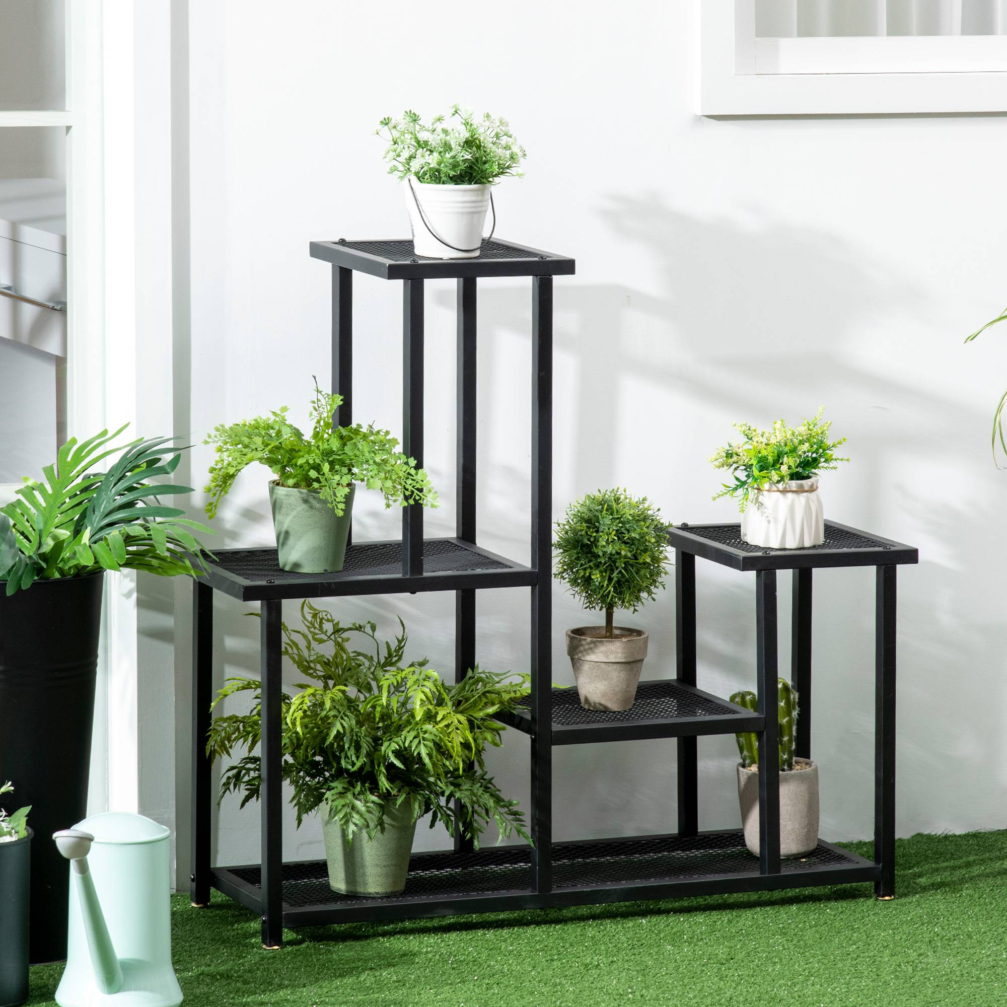 Support plantes 4 niveaux métal laqué intérieur extérieur angle ...