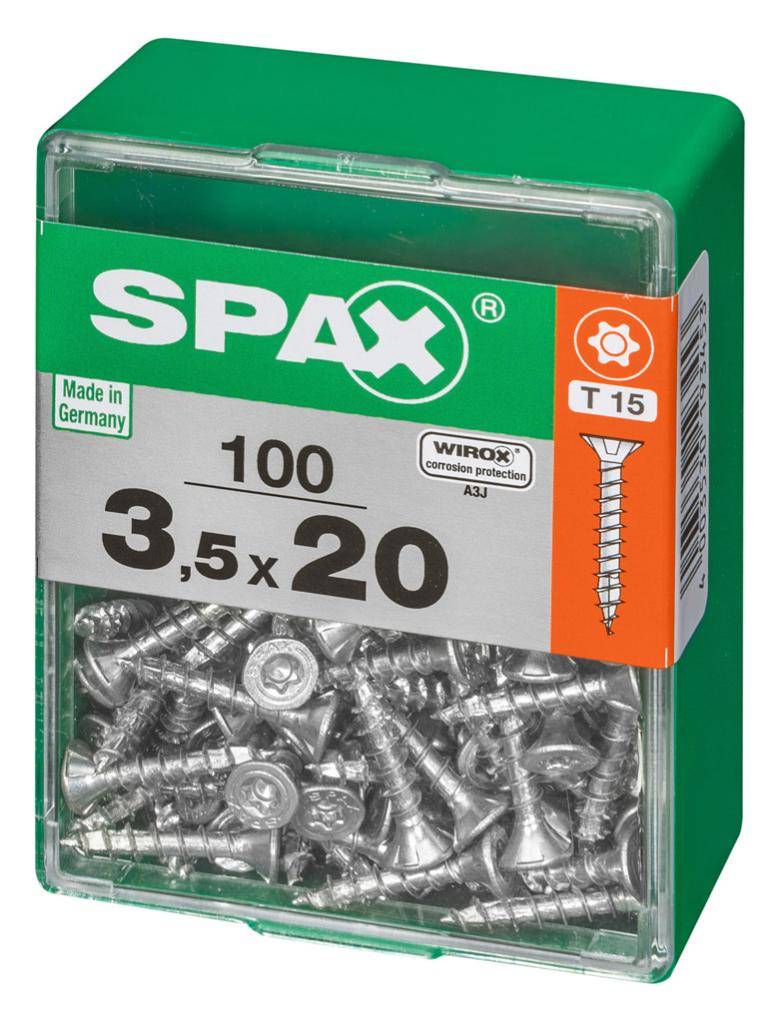 Lot de 100 vis acier tête autofraisée plate SPAX, Diam.3.5 mm x L.20 mm ...