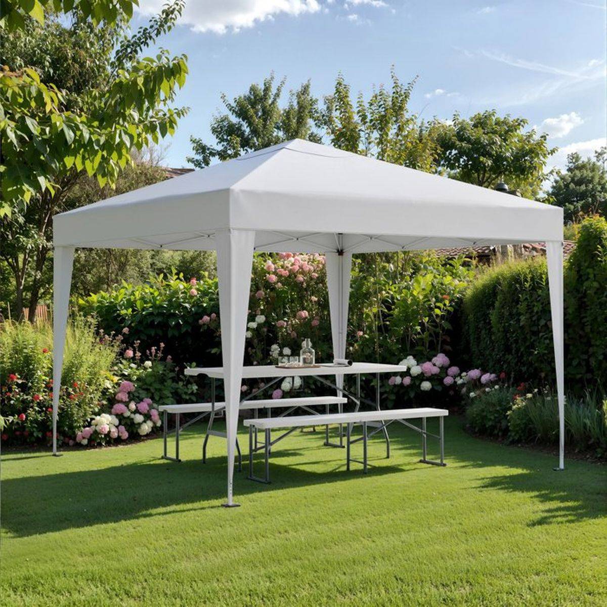 Tonnelle de jardin pliante BORNEO 3 x 3 m, structure acier blanche ...