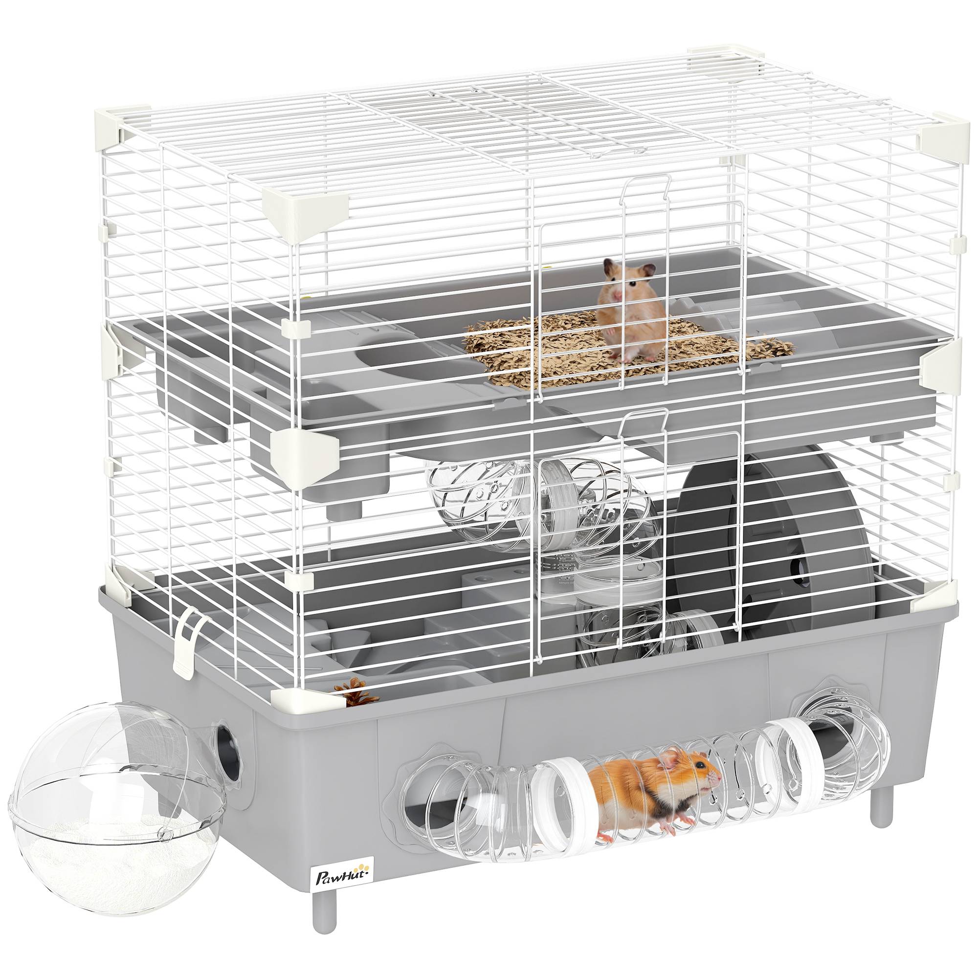 Cage pour hamster métal et plastique gris 44.5 x 28 x 44 cm - PANGIVO ...