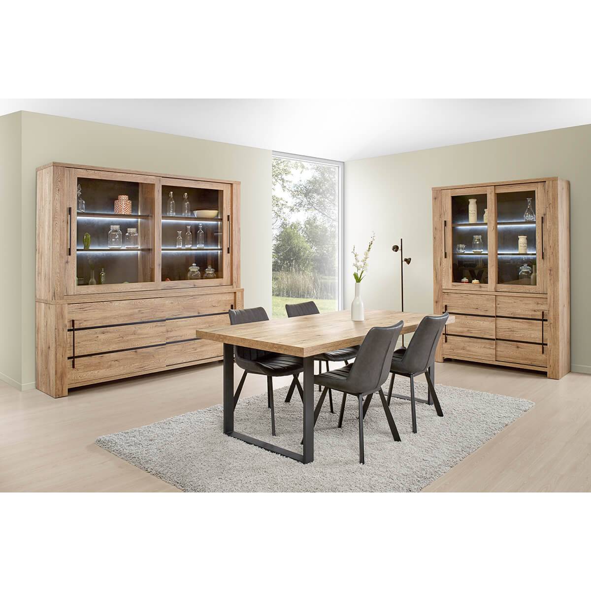 Vaisselier 2 Portes Aspect Bois avec Eclairage Led - NILLA - Gamm vert