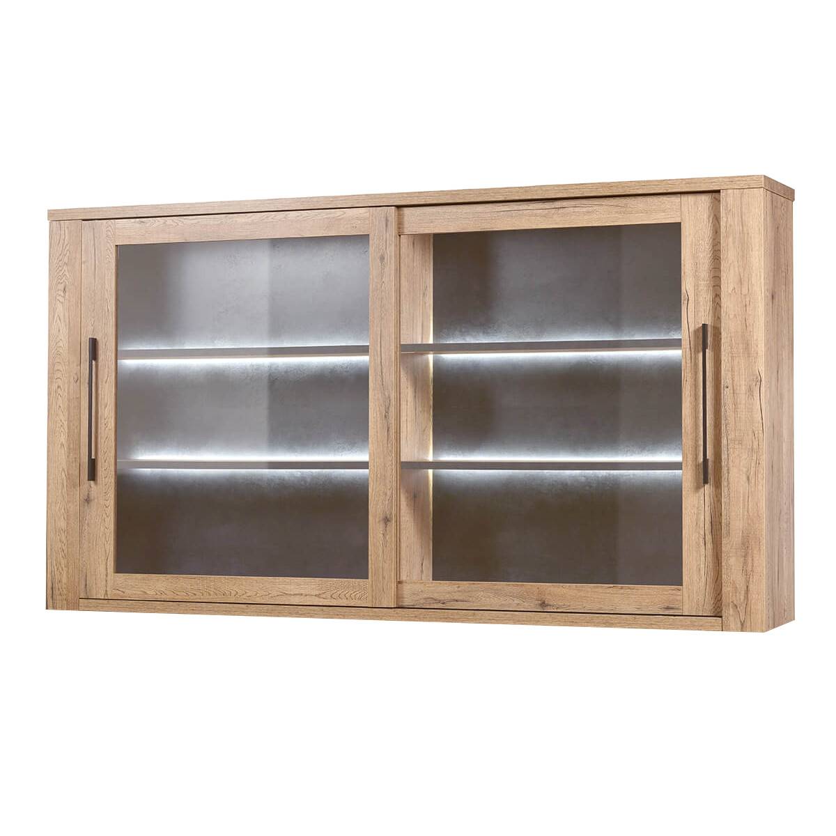 Vaisselier 2 Portes Aspect Bois avec Eclairage Led - NILLA - Gamm vert